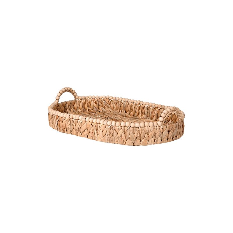 Oval Water Hyacinth Tray Set with Wooden Beads